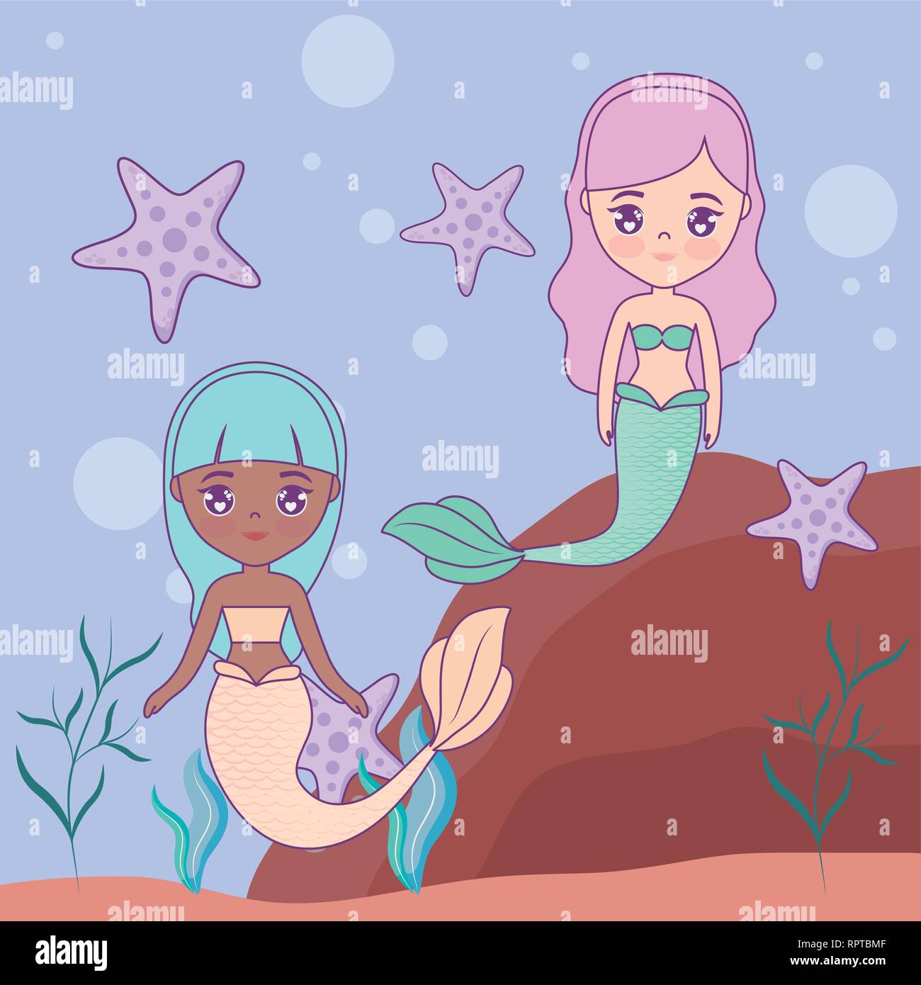 cute mermaids in the sea vector illustration design Stock Vector Image ...