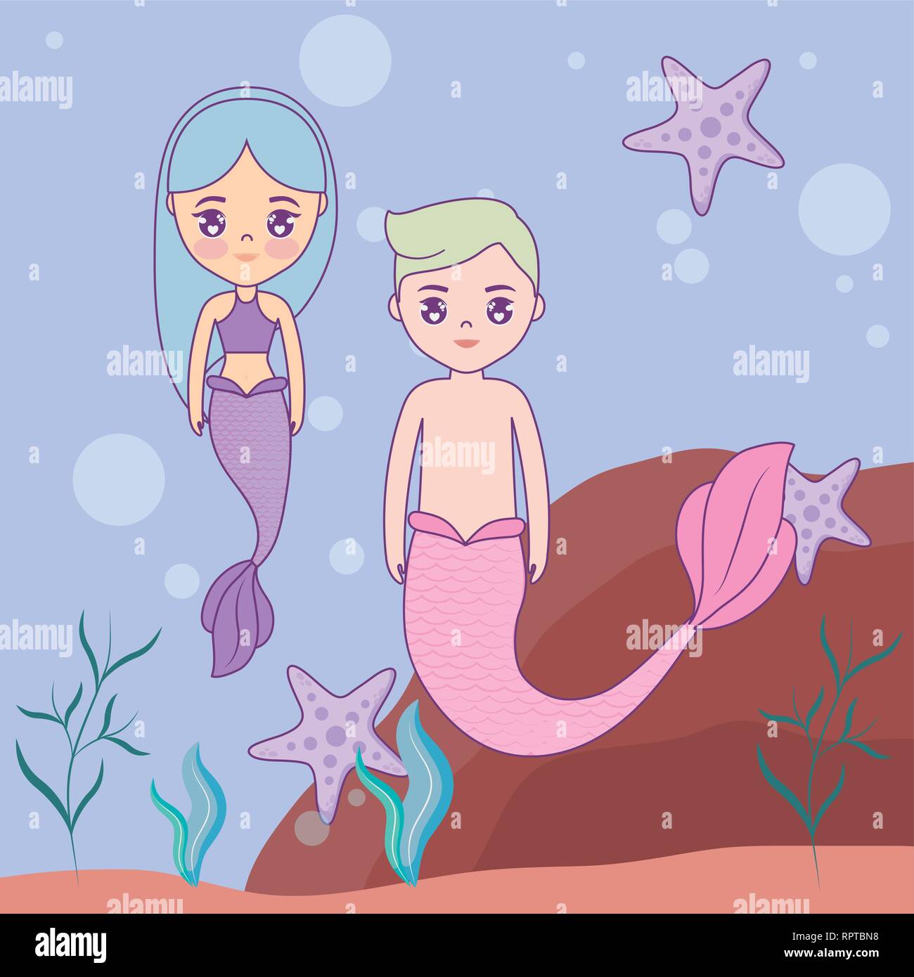 couple mermaid in the sea vector illustration design Stock Vector Image ...