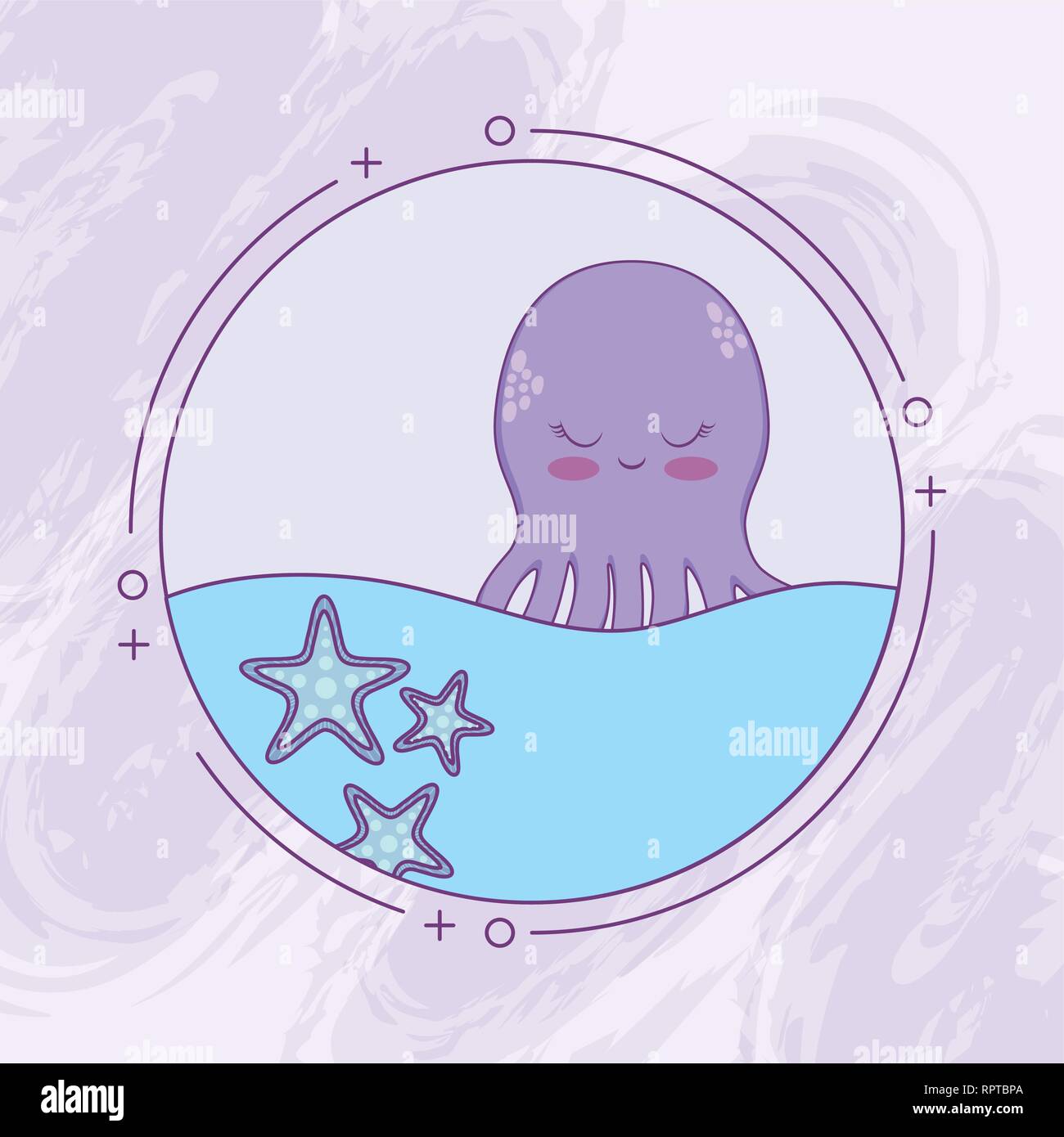 cute octopus in the frame circular vector illustration design Stock ...