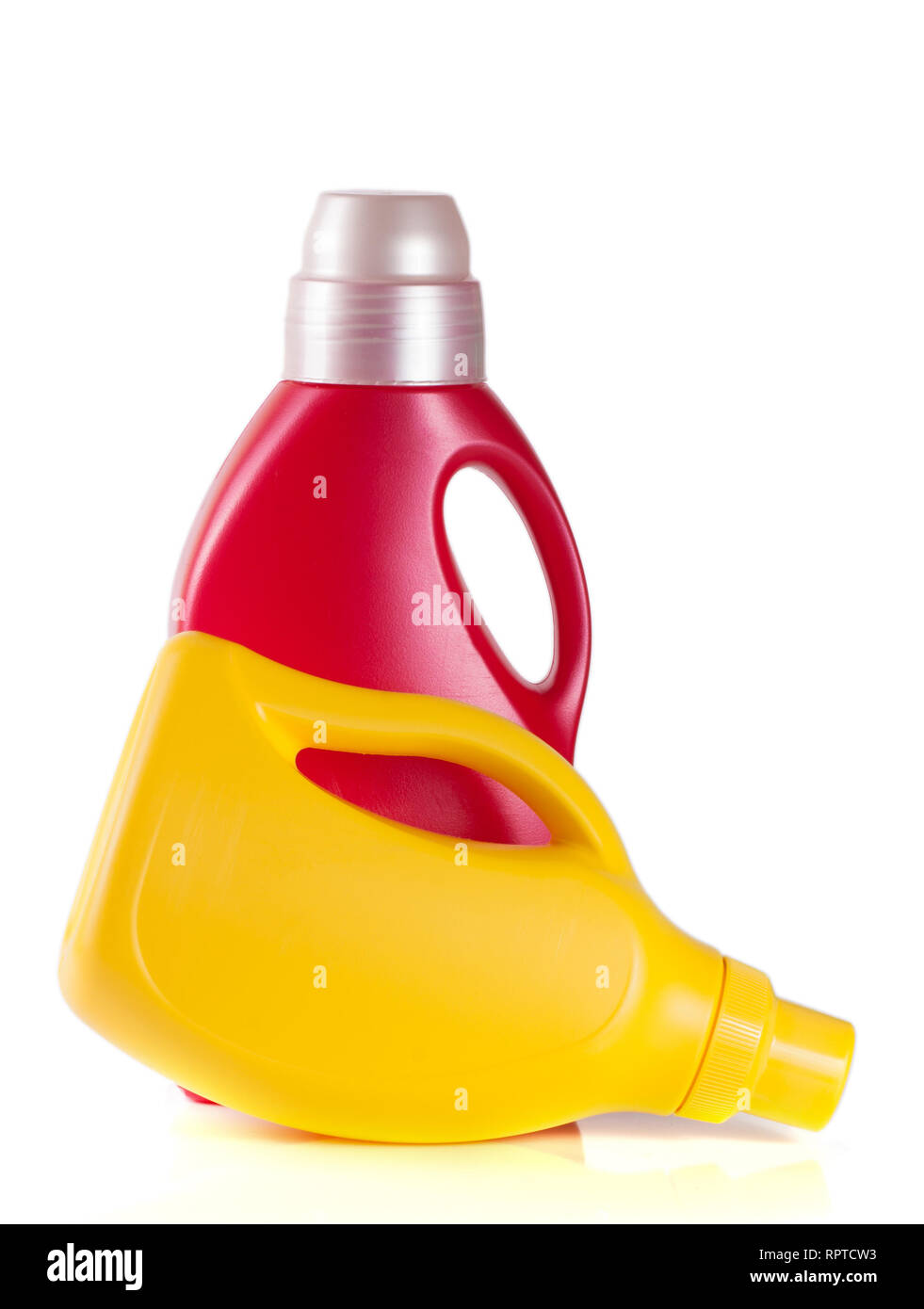 laundry detergent bottle with fabric softener isolated on white ...