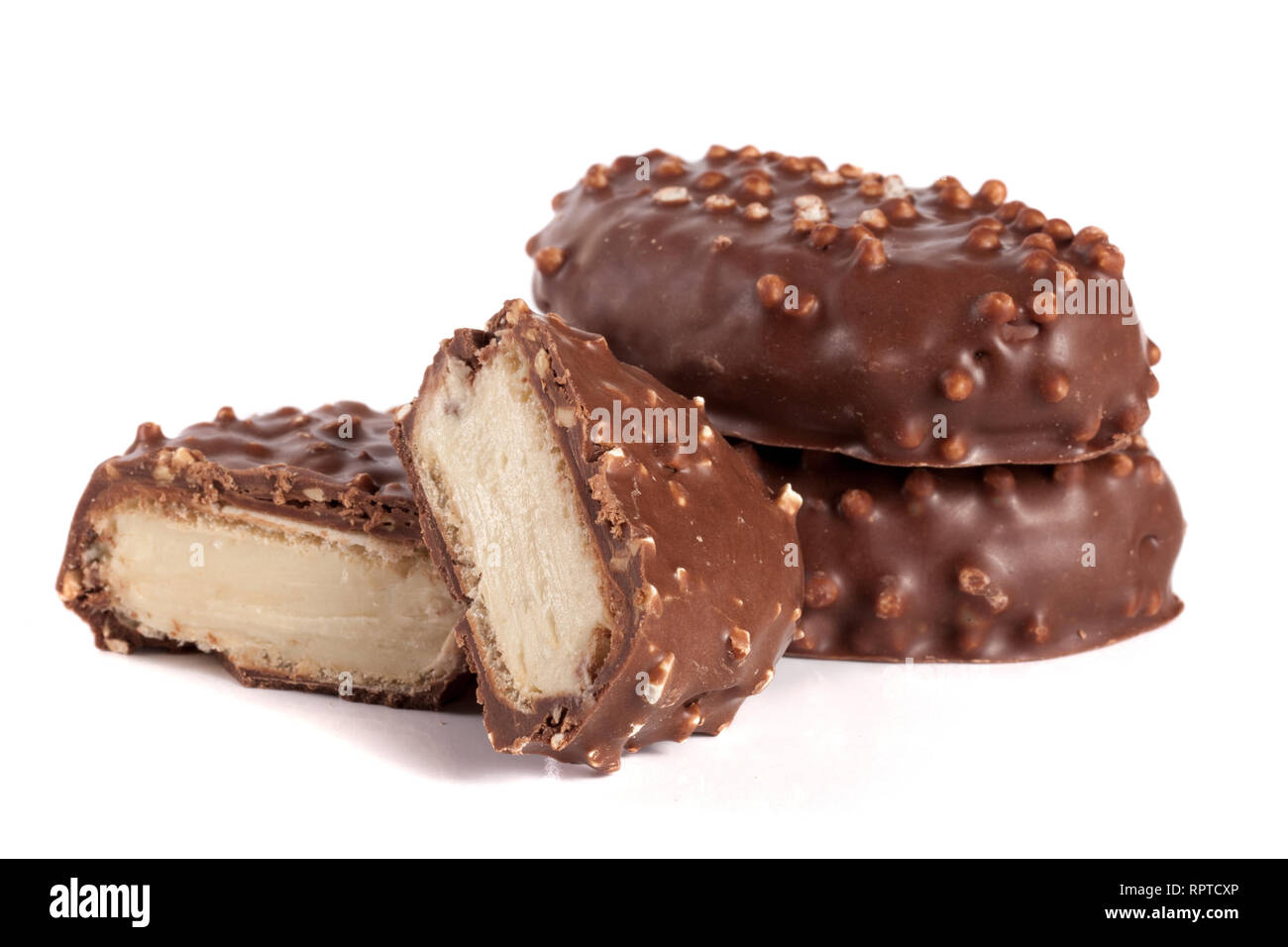 chocolate candy with white cream filling isolated on white background ...