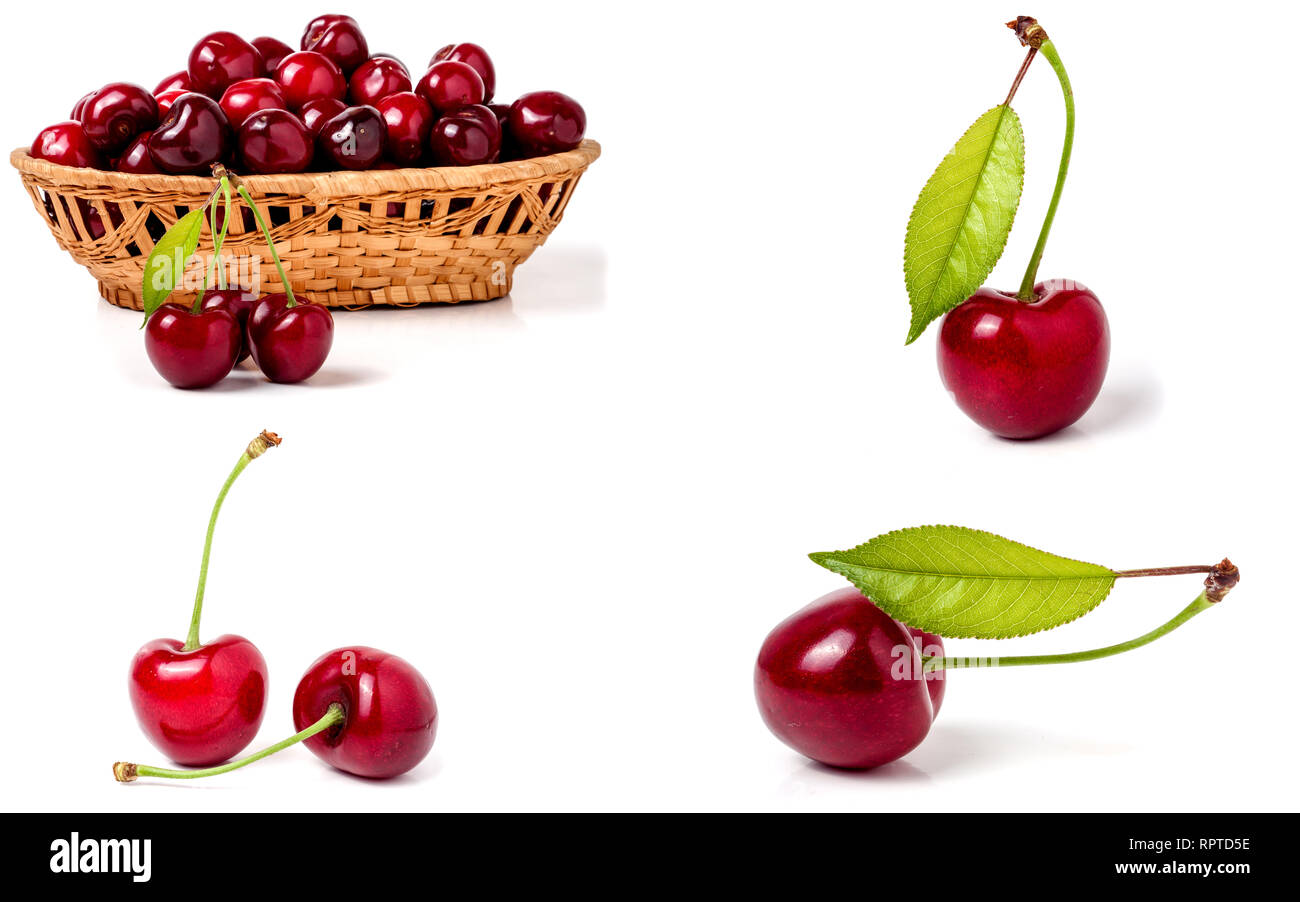 Red sweet cherry isolated on white background. Collection or set Stock ...