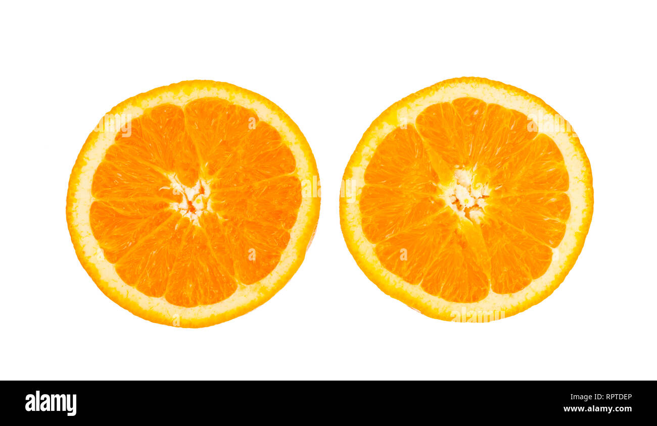 Two halves of cut orange, top view. Studio Photo Stock Photo - Alamy