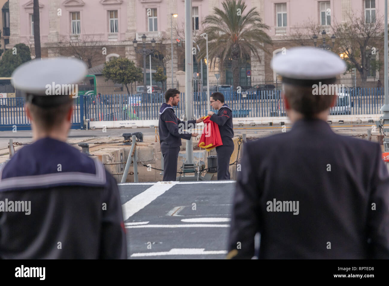 Flag lowering ceremony hi-res stock photography and images - Alamy
