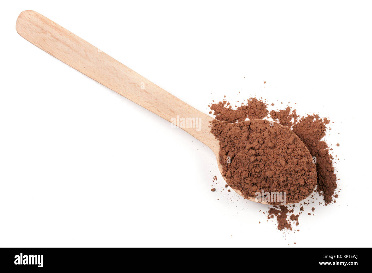 cocoa powder in a wooden spoon isolated on white background Stock Photo ...