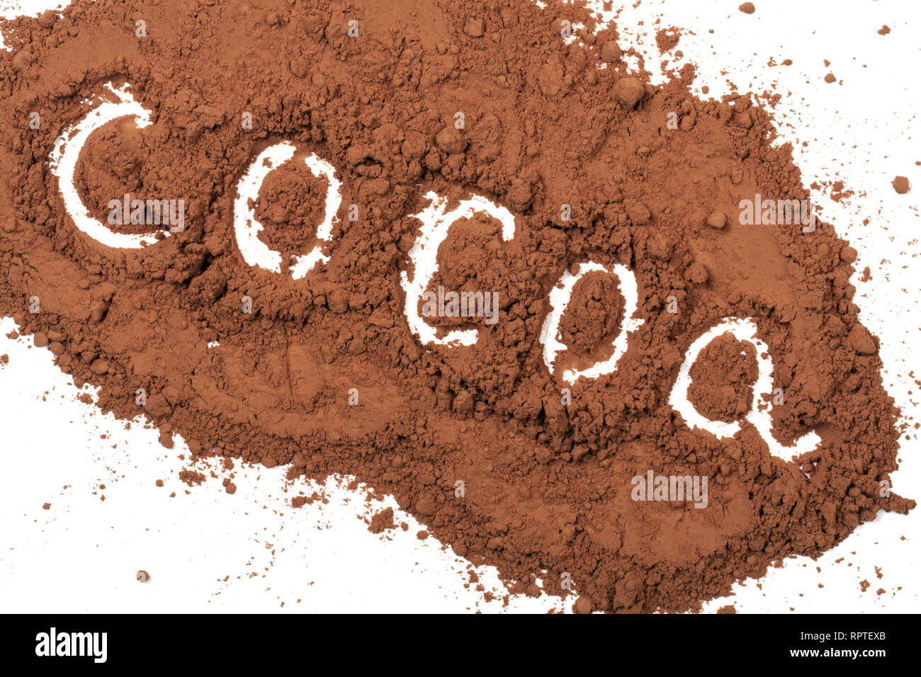 word cocoa written in cocoa powder isolated on white background Stock ...