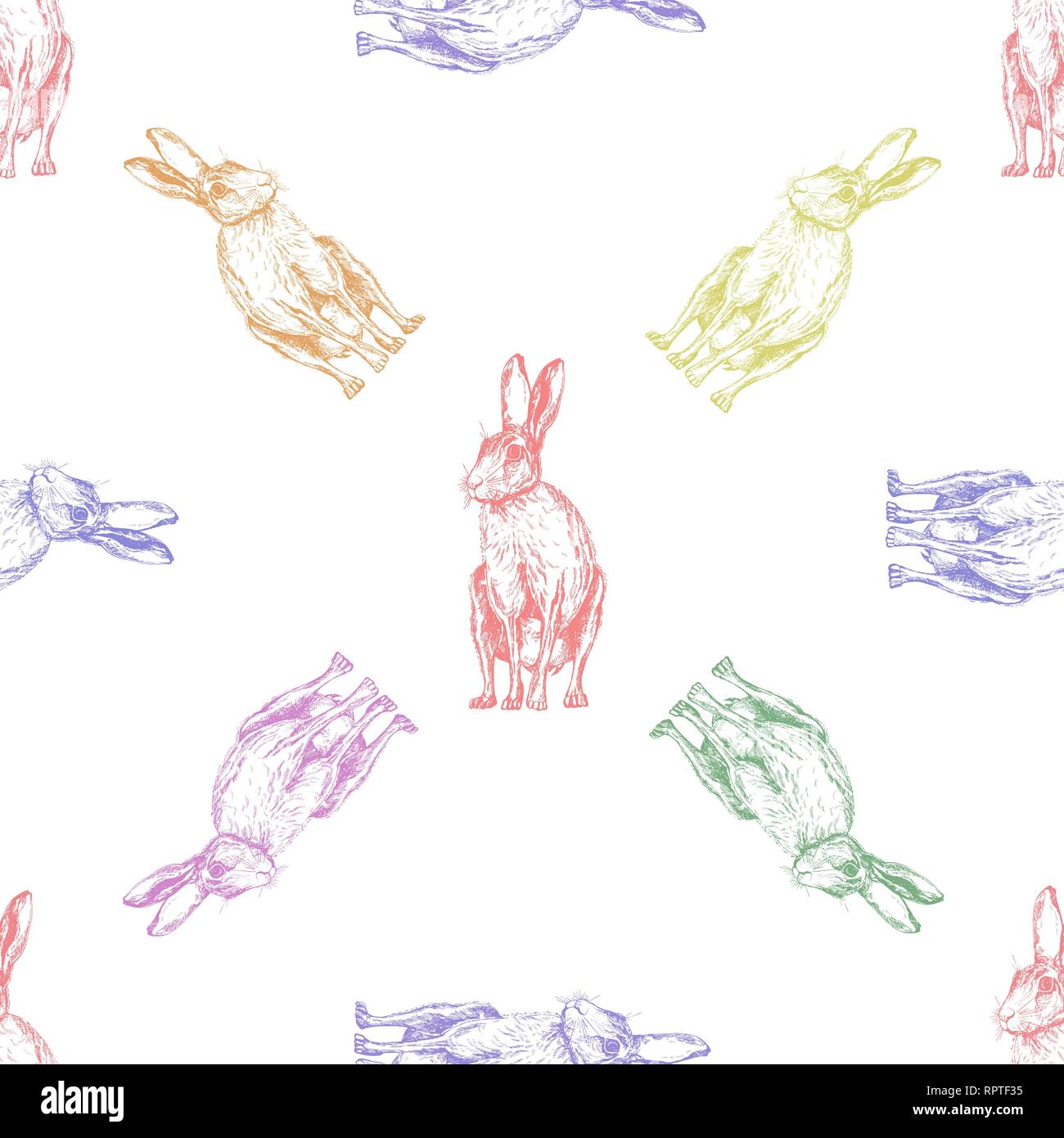 Seamless pattern of hand drawn sketch style hares isolated on white ...