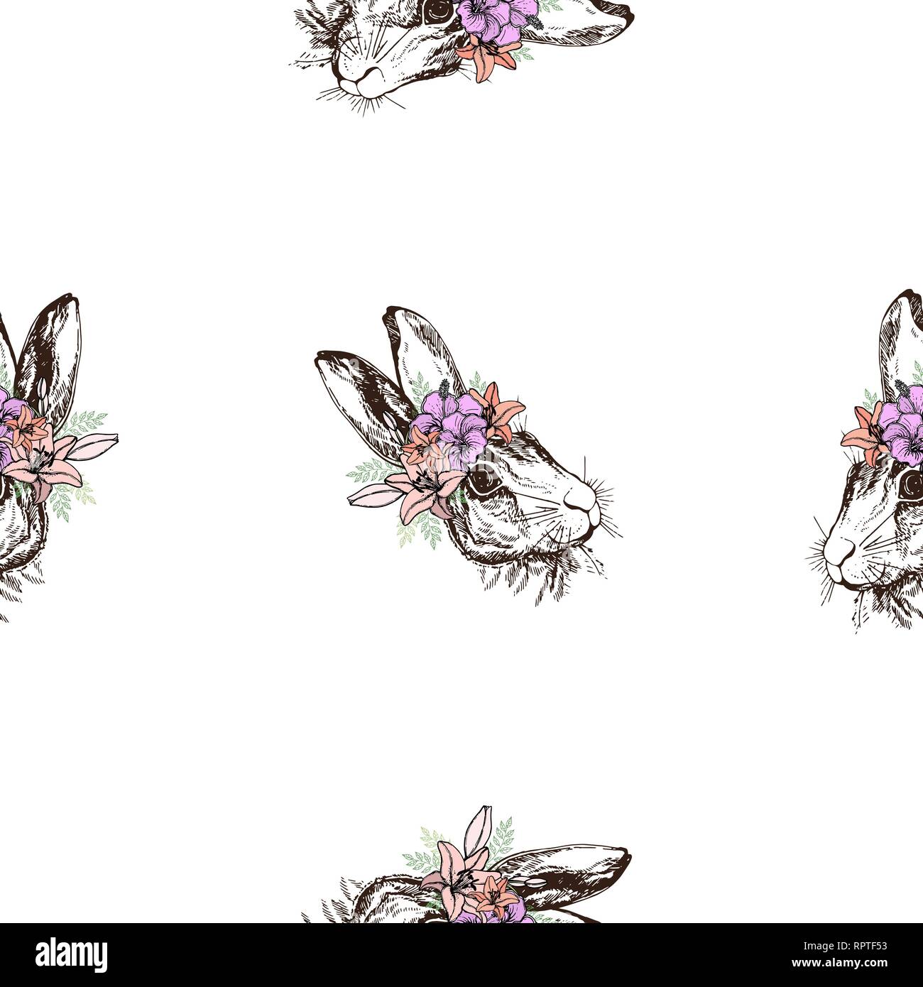 Seamless pattern of hand drawn sketch style jackrabbits isolated on ...