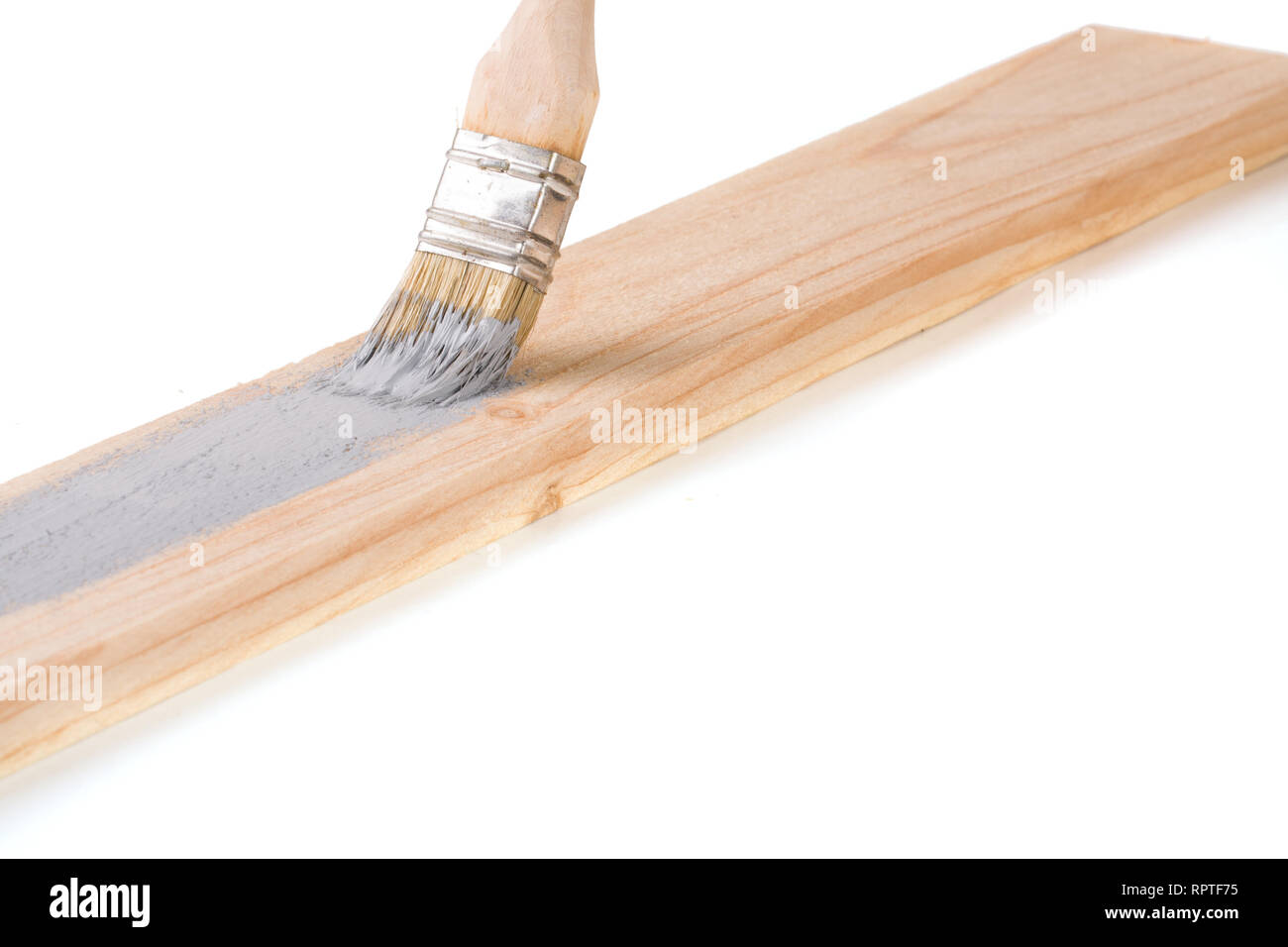 painting wooden board paint brush gray color isolated on white ...