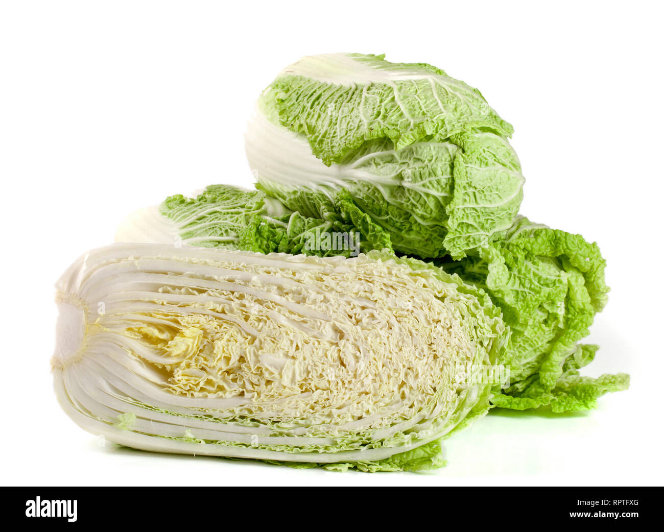 three chinese cabbage and half isolated on white background Stock Photo ...