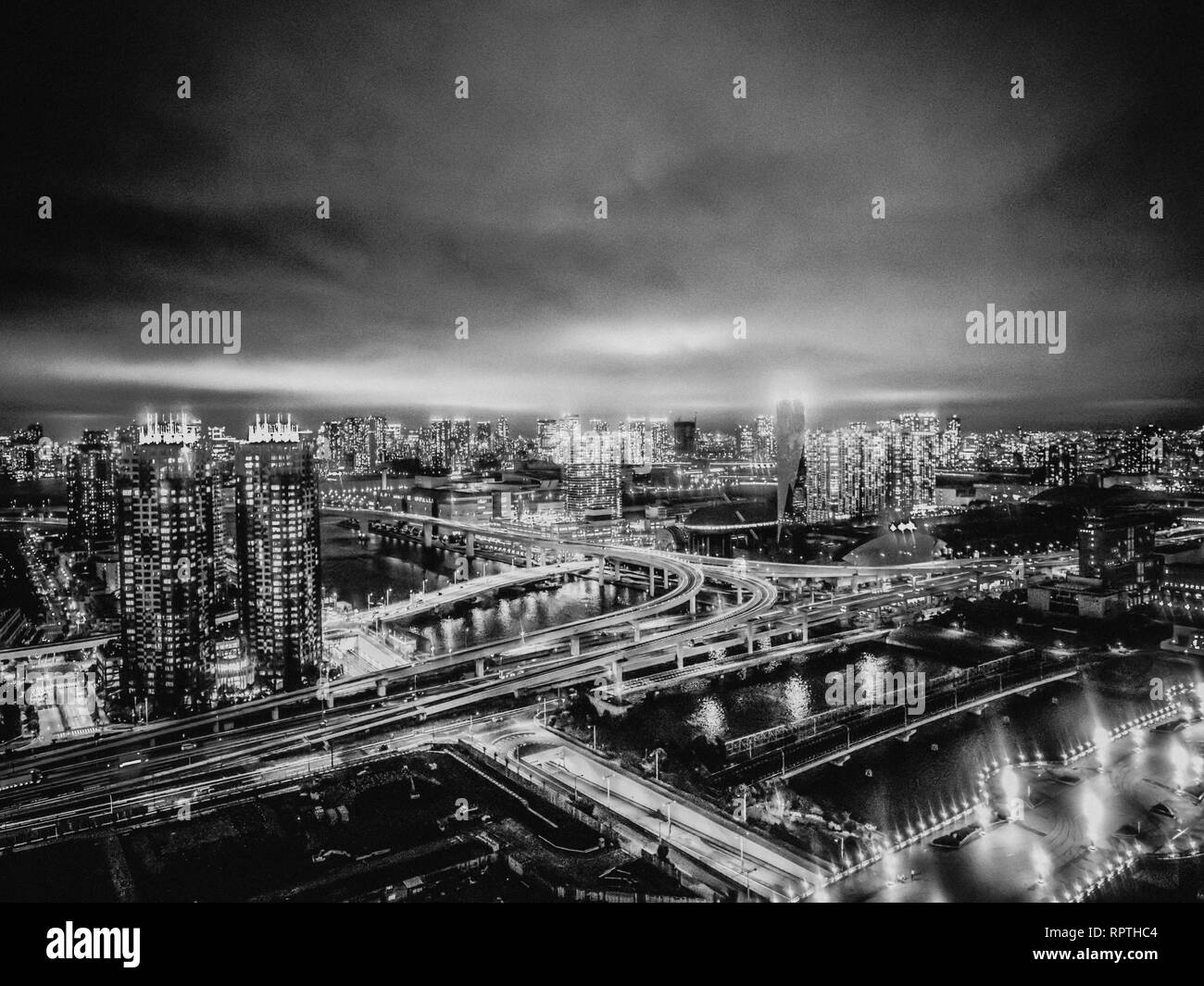 Aerial view over tokyo by night beautiful city lights hi-res stock ...