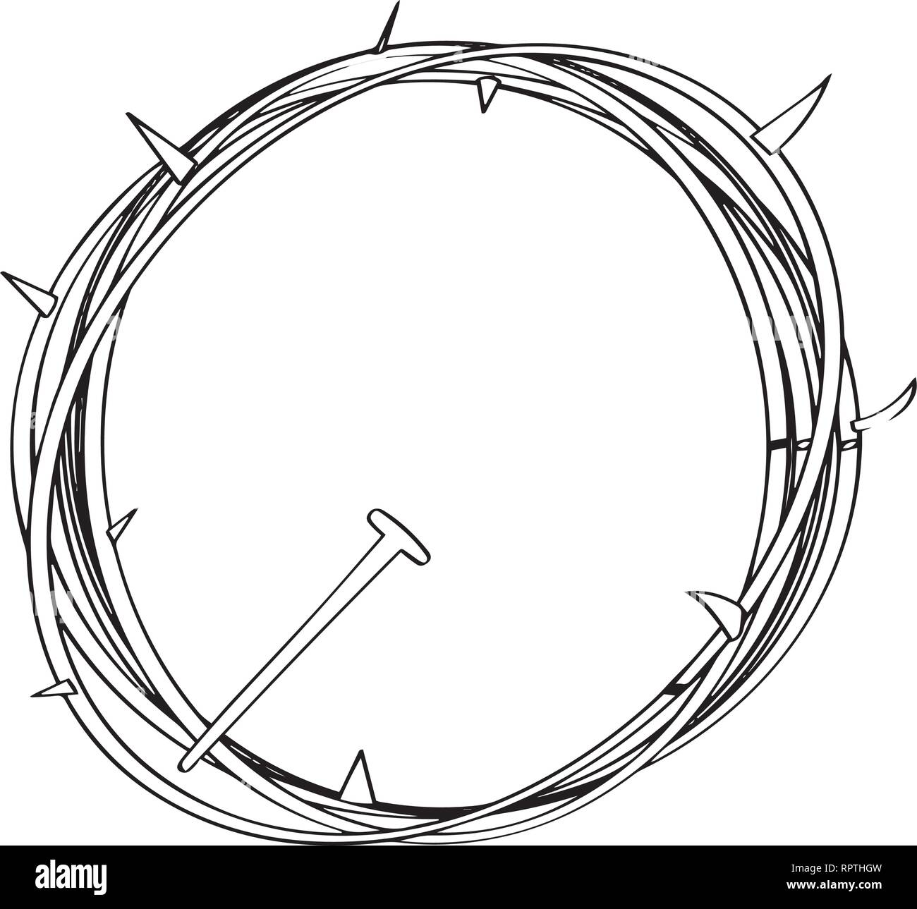 Outline of a crown of thorns with a nail Stock Vector Image & Art - Alamy