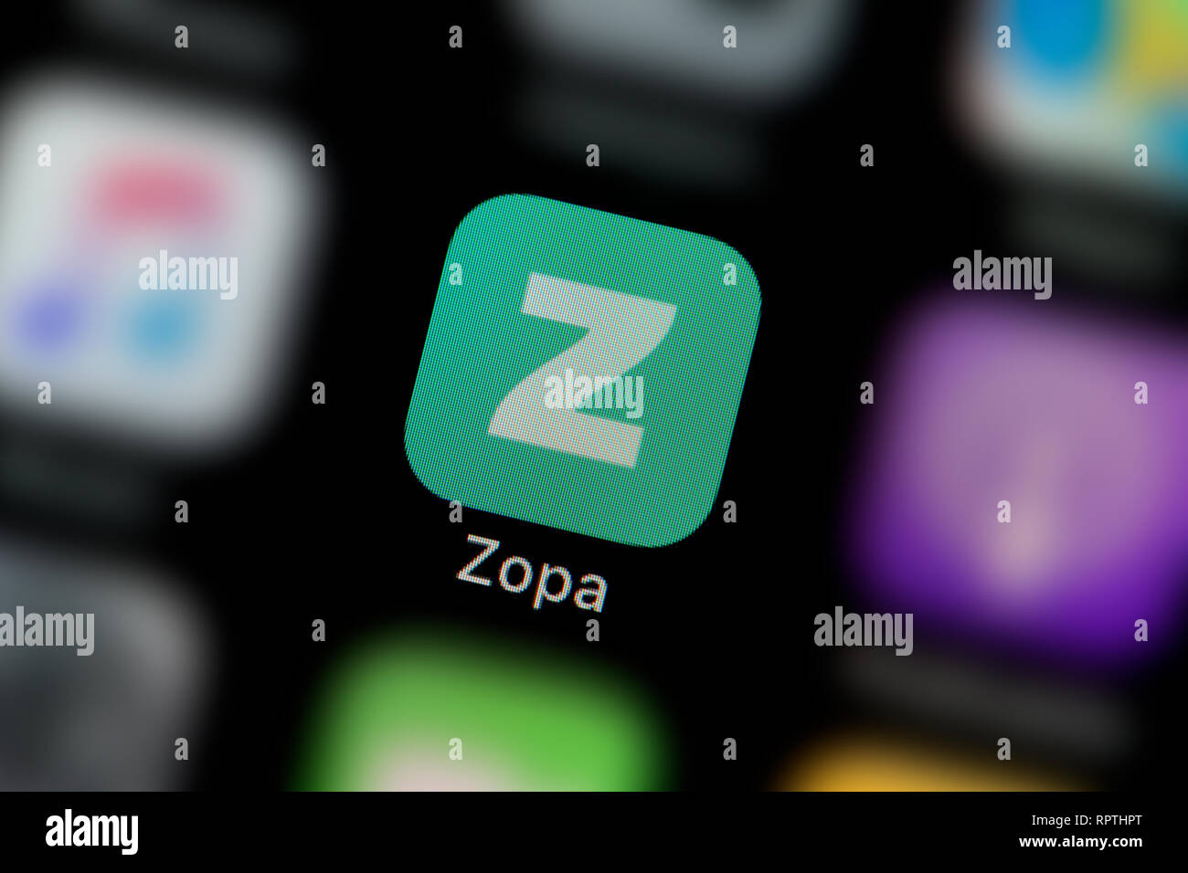 A close-up shot of the Zopa app icon, as seen on the screen of a smart ...
