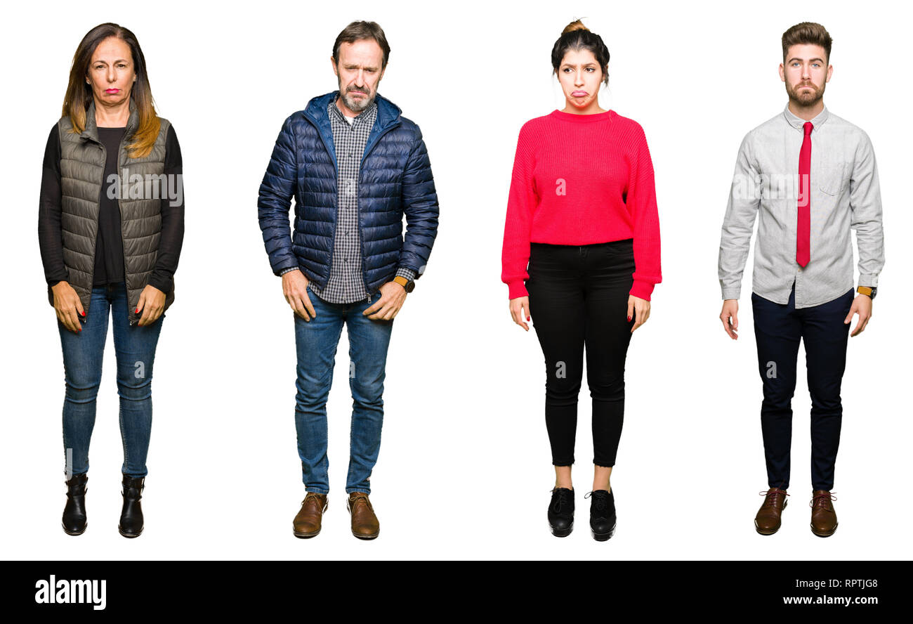 Collage of people over white isolated background depressed and worry ...