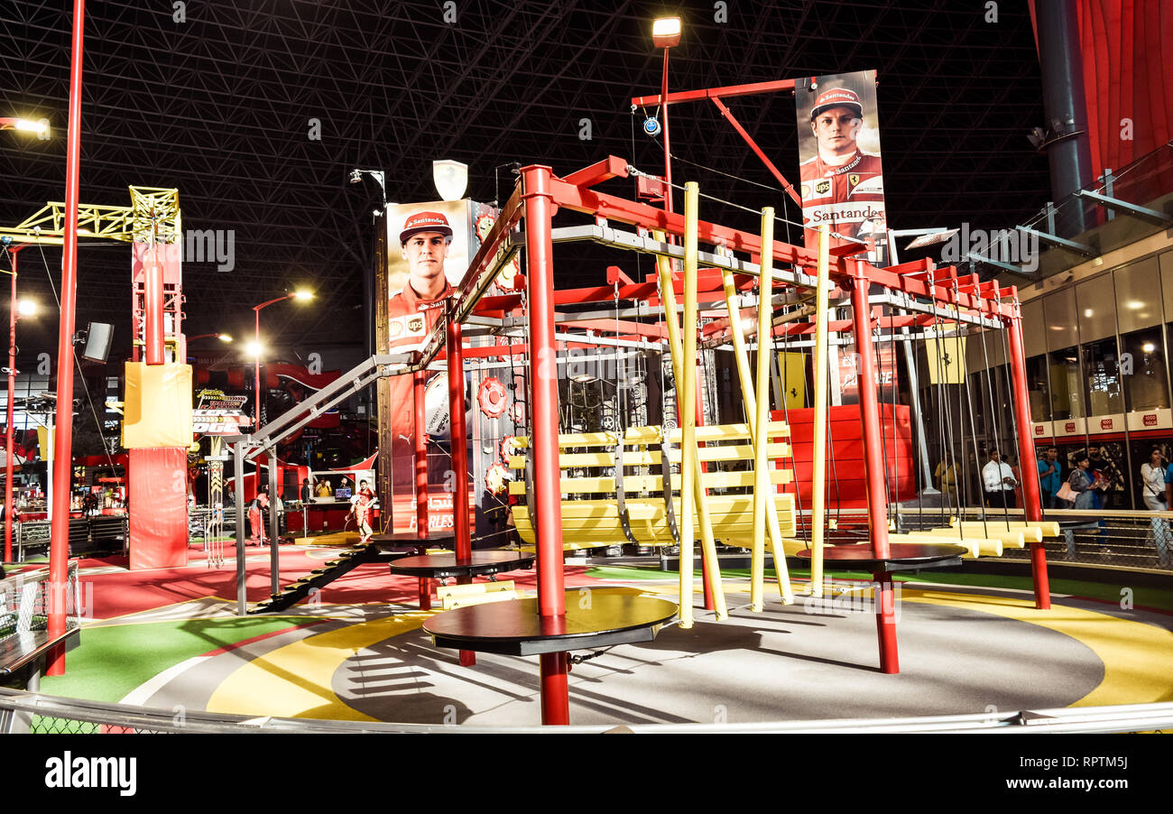 Dubai - October 10, 2018: View of the automobile pavilion ground floor ...