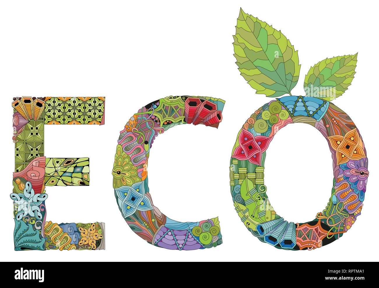 Hand-painted art design. Hand drawn illustration word ECO for t-shirt ...