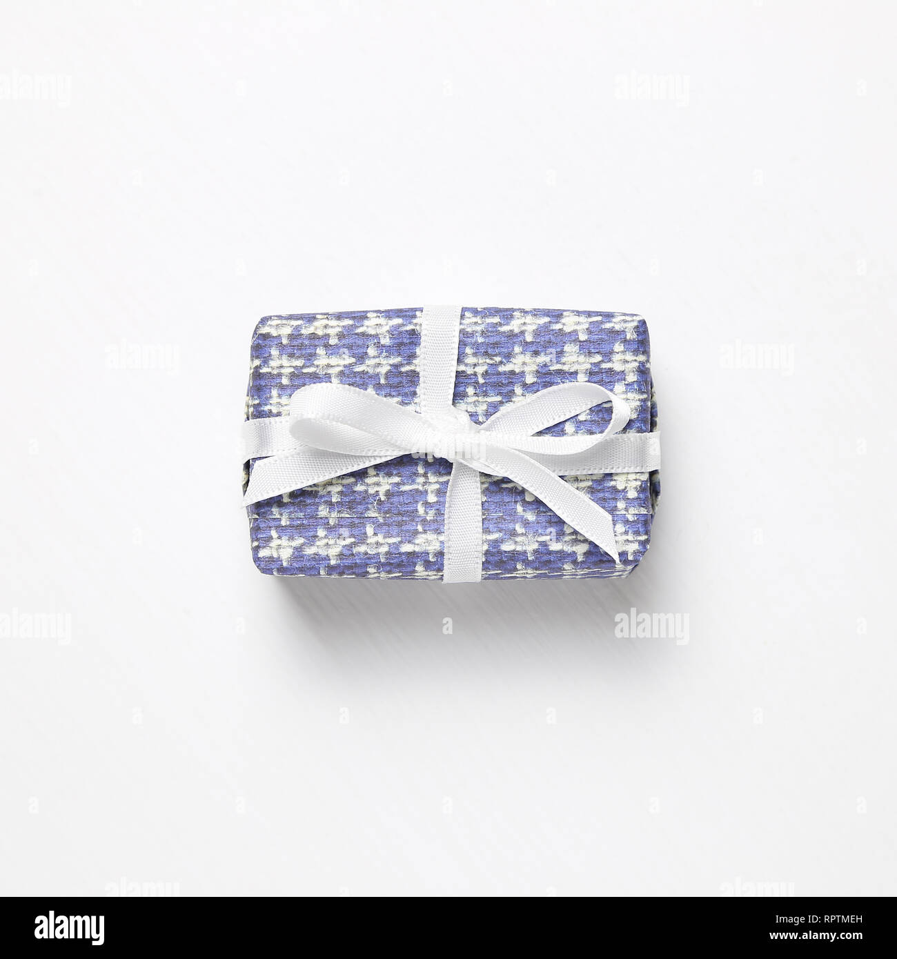 Blue check pattern gift box isolated on white background Stock Photo ...