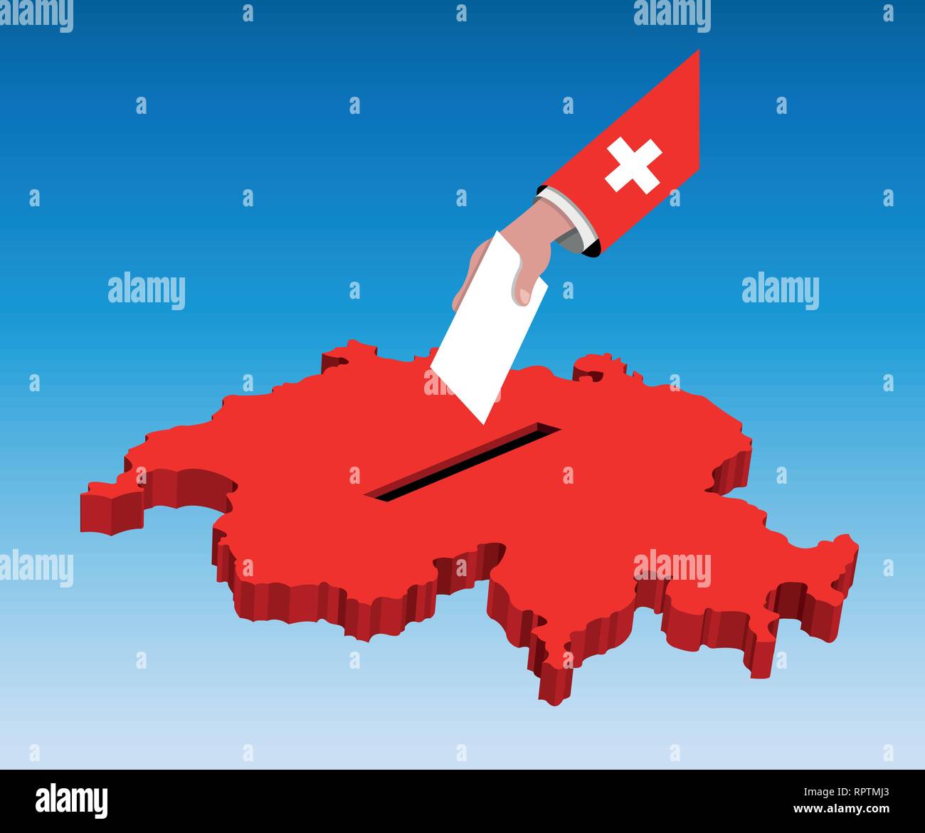 Vote for Swiss election over a Switzerland map. All the objects ...