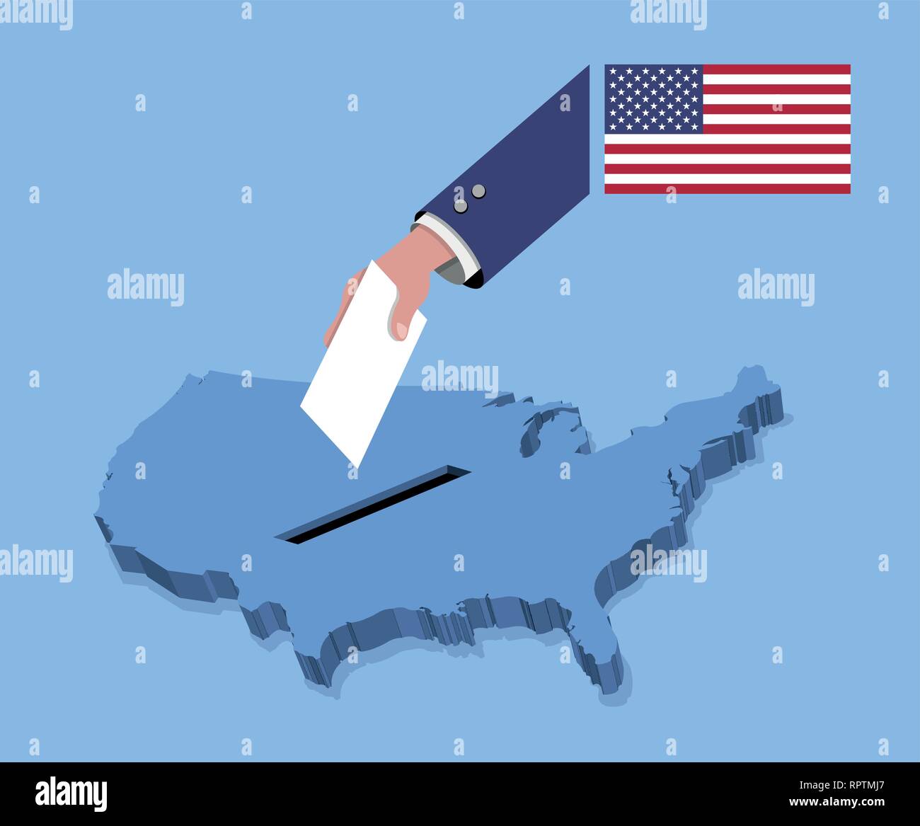 Vote for American election over a USA map. All the objects, shadows and ...