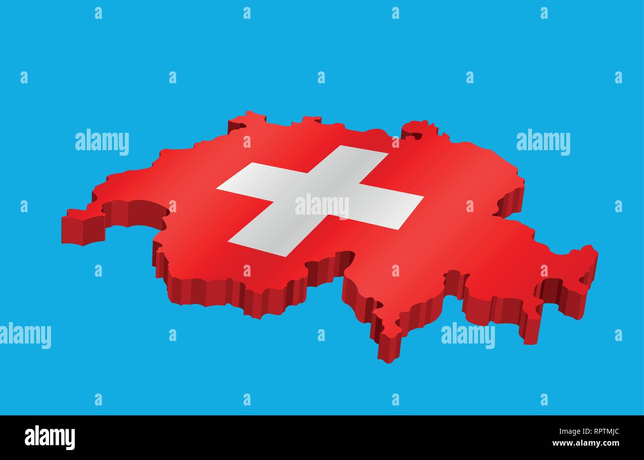 3D Map of Switzerland with Swiss Flag. All the objects, shadows and ...