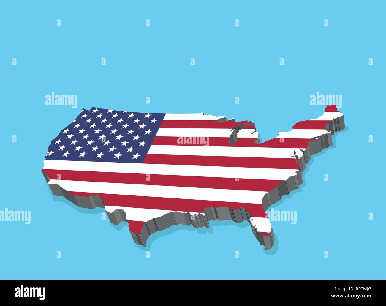 3D Map of USA with American Flag. All the objects, shadows and ...
