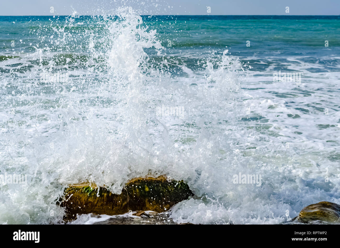 Splashing wave on the Black sea in the day Stock Photo - Alamy