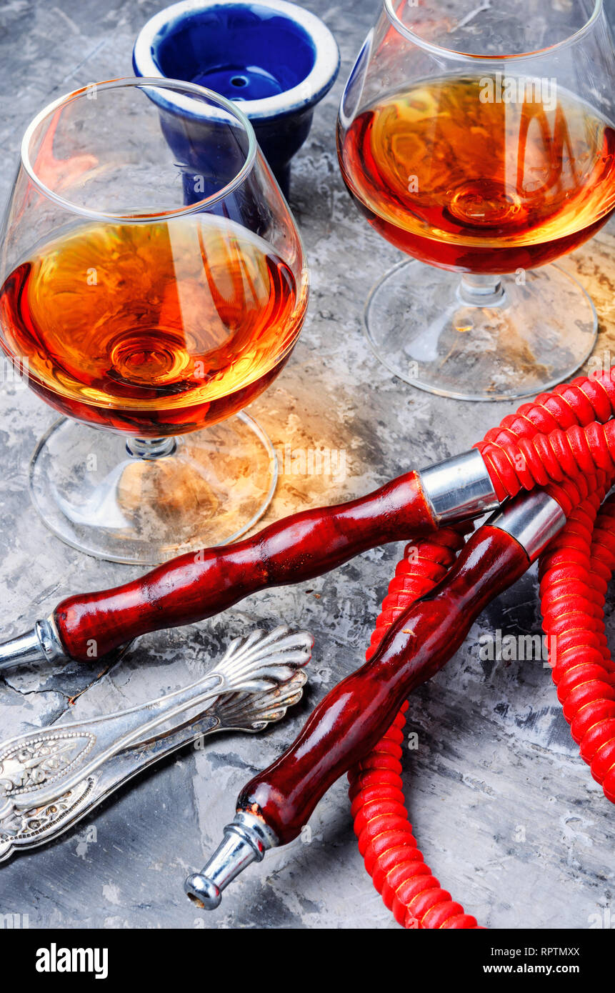 East hookah with a taste of alcohol. Hookah and brandy.Shisha hookah ...