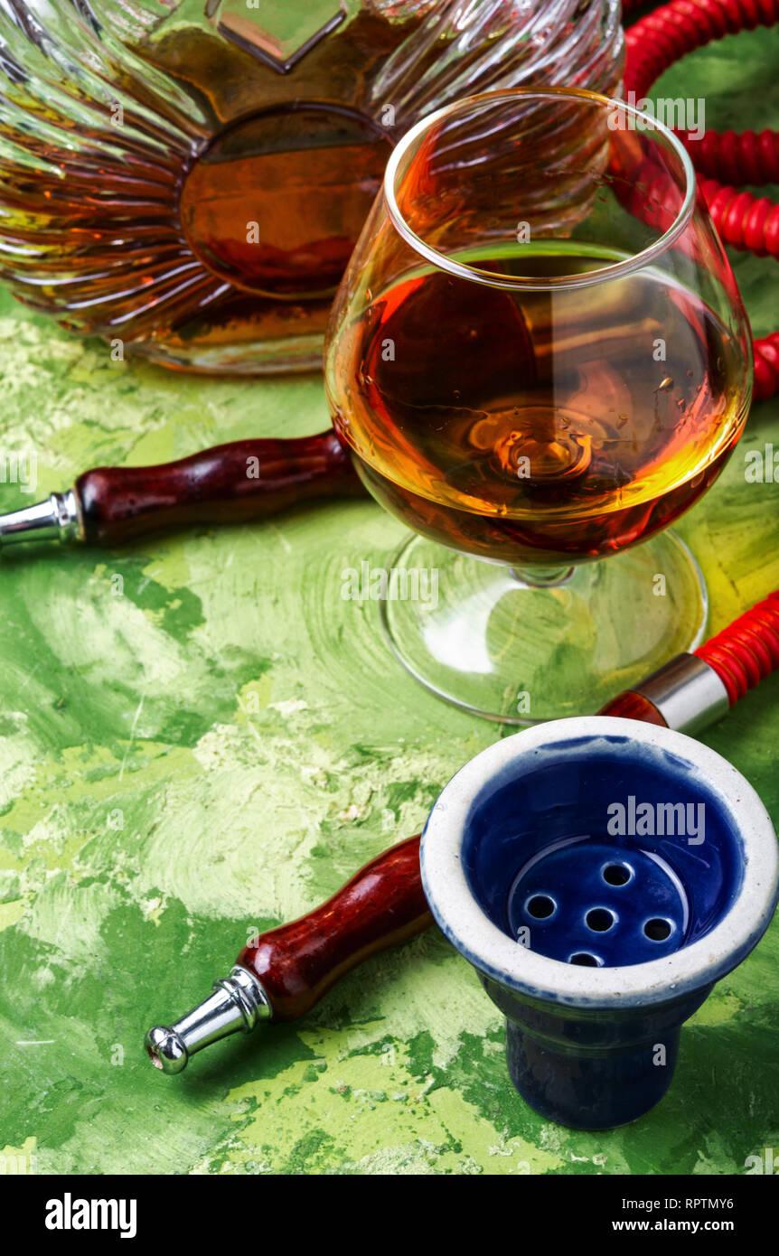 East hookah with a taste of alcohol. Hookah and brandy.Shisha hookah ...