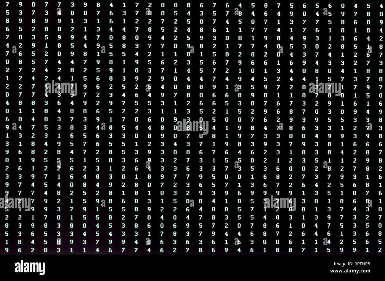 background of many green number from 0 to 9 in the pc screen Stock ...