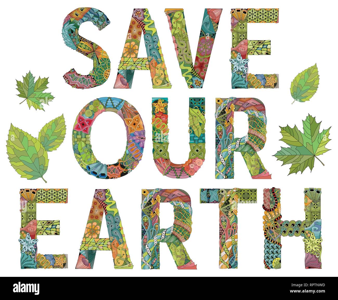 Hand-painted art design. Hand drawn illustration words save our earth ...