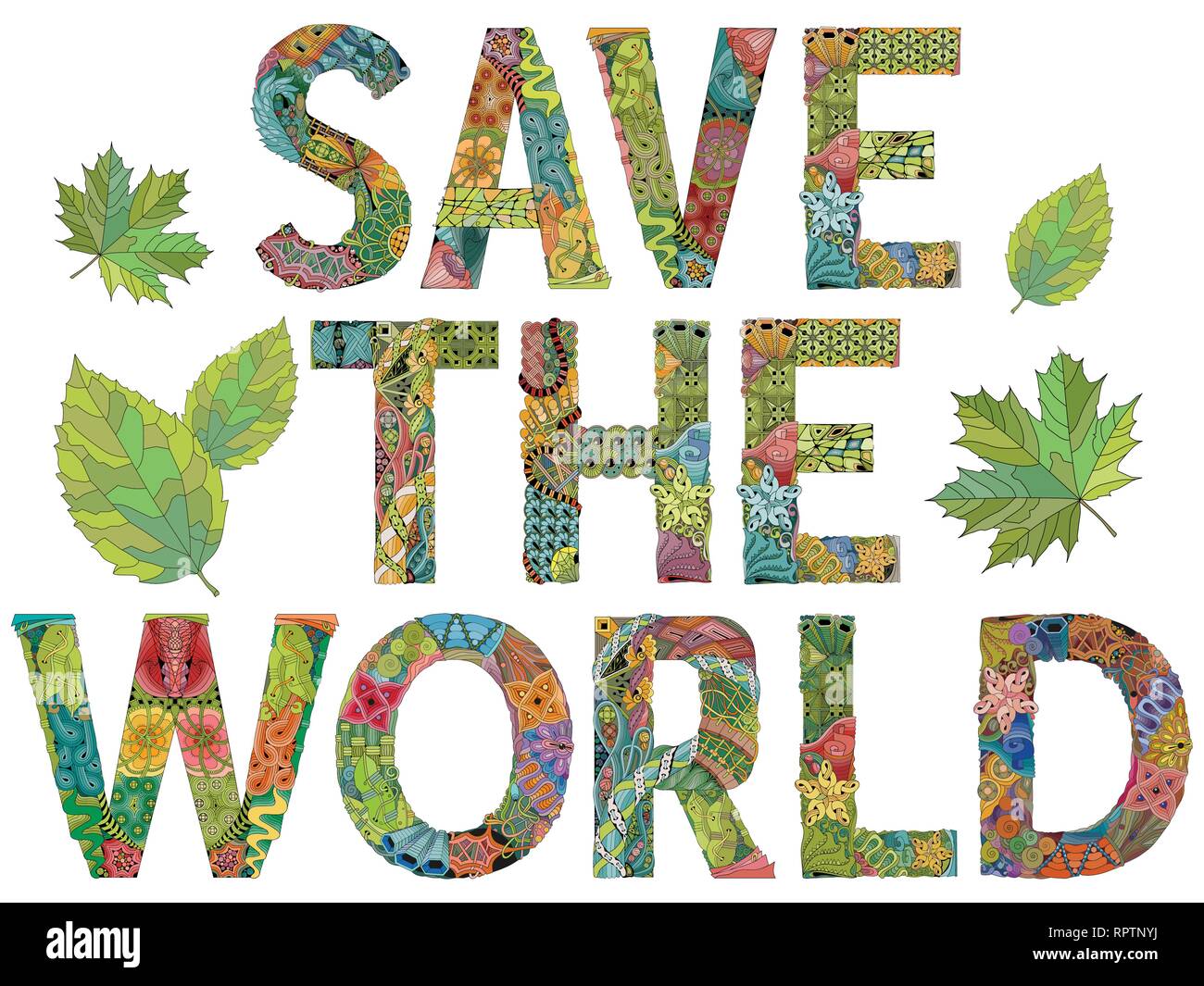 Hand-painted art design. Hand drawn illustration words save the world ...