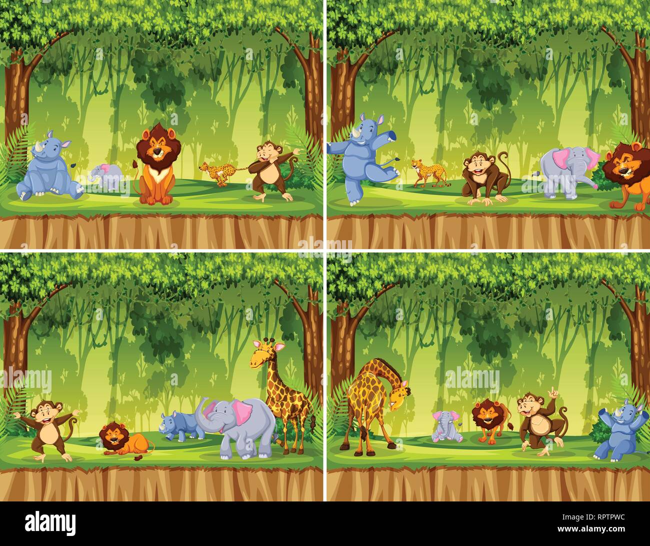 Set of wild animal in jungle illustration Stock Vector Image & Art - Alamy