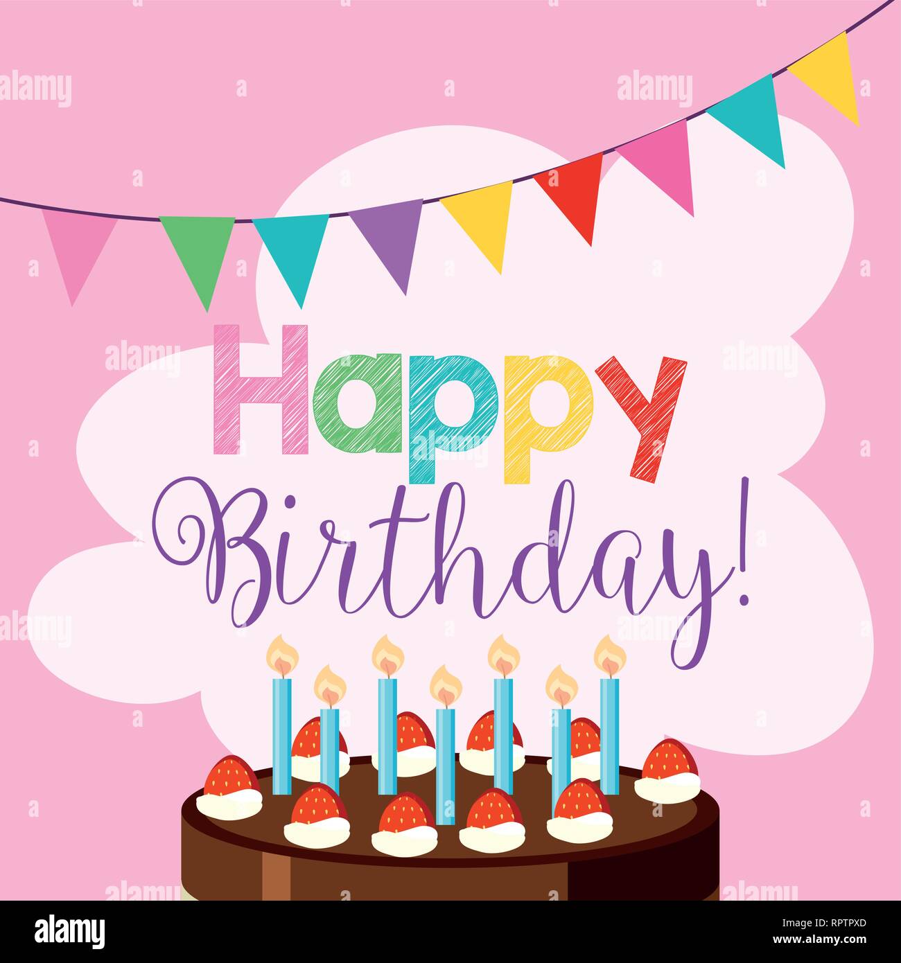 Pink happy birthday card illustration Stock Vector Image & Art - Alamy