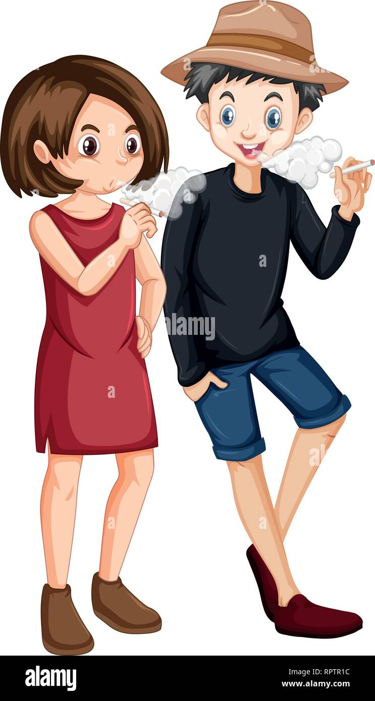 Two teenager smoking white background illustration Stock Vector Image ...