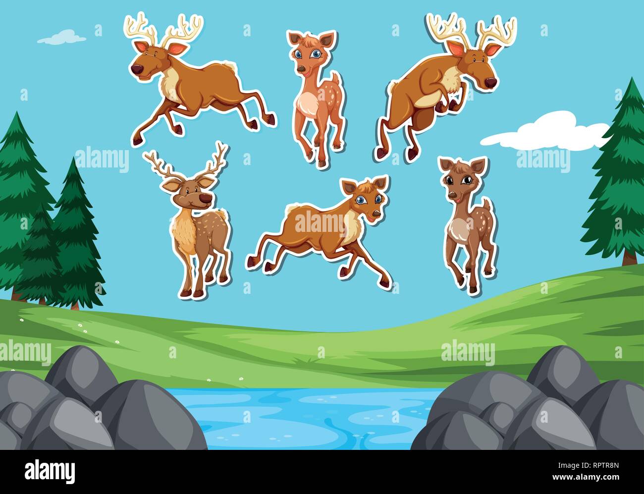 Deer sticker in nature background illustration Stock Vector Image & Art ...