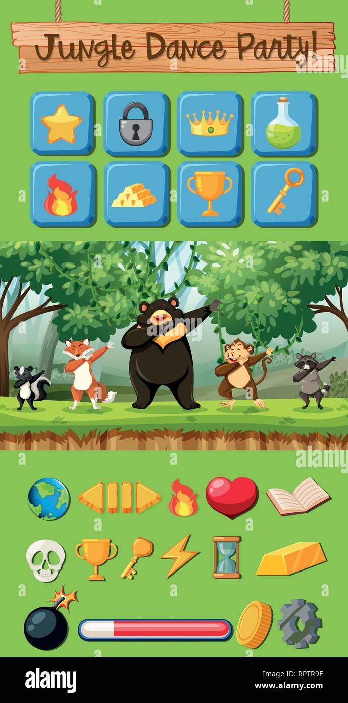 jungle dance party game pack illustration Stock Vector Image & Art - Alamy
