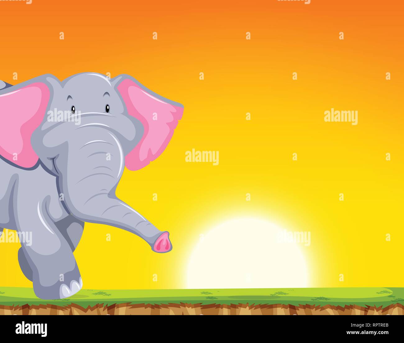 Elephant in sunset scene illustration Stock Vector Image & Art - Alamy