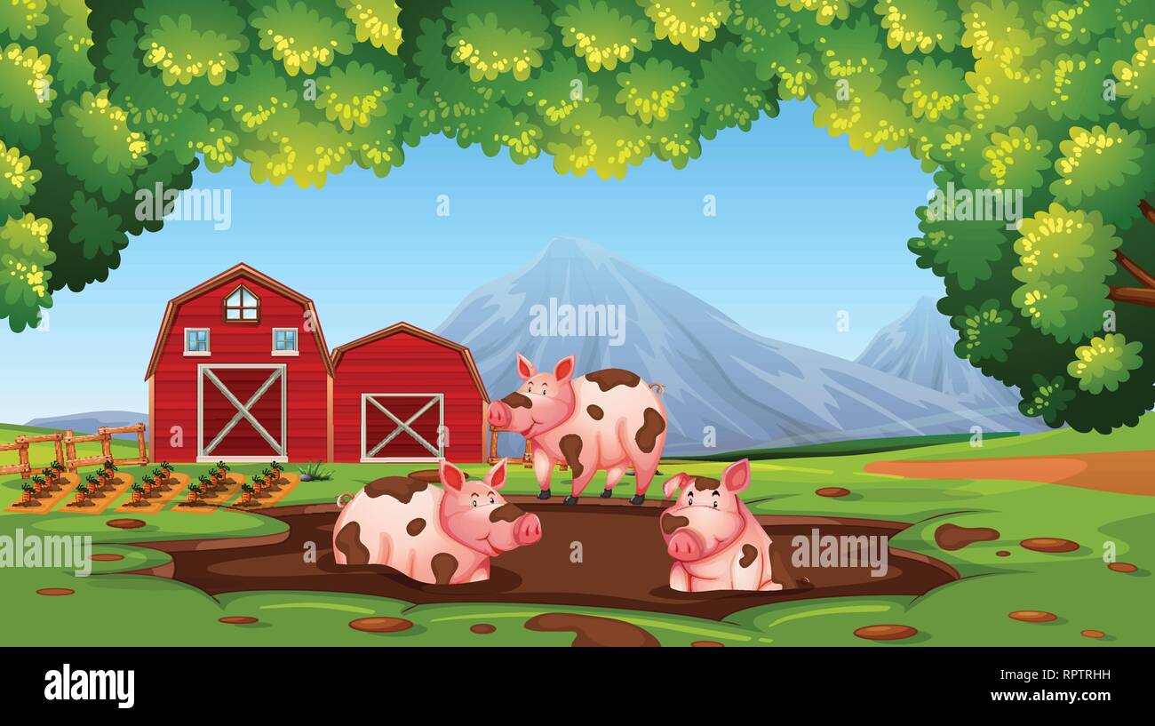 Happy pig in the farm illustration Stock Vector Image & Art - Alamy
