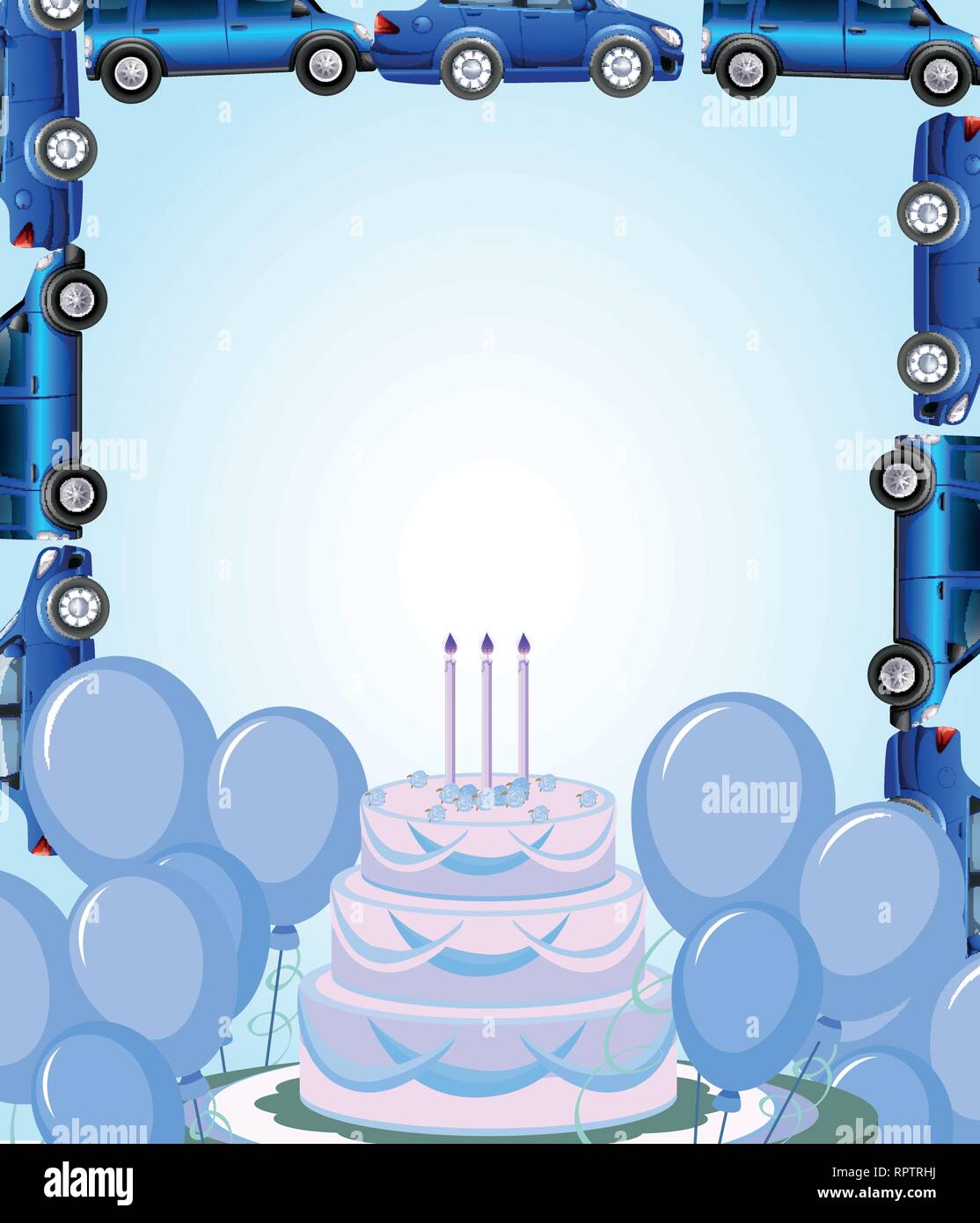 blue birthday card with cars and cake illustration Stock Vector Image ...