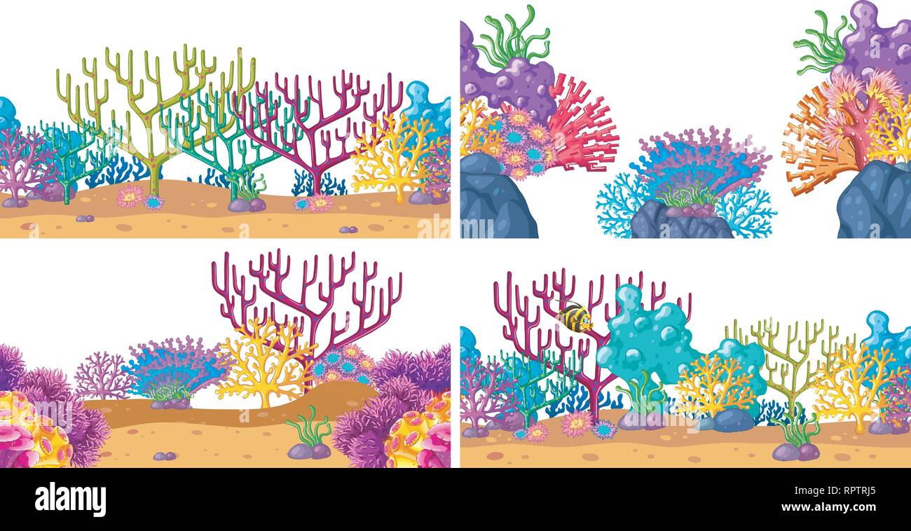 Set of underwater coral scenes illustration Stock Vector Image & Art ...