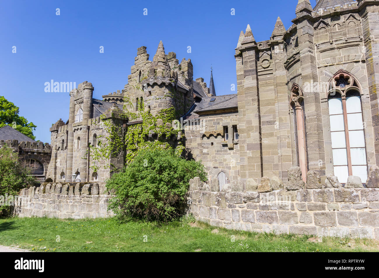 Historic Lowenburg castle in the Bergpark of Kassel, Germany Stock ...