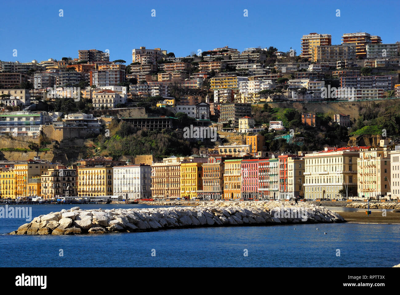 Naples, Italy. View of Posillipo hill and Mergellina from via ...