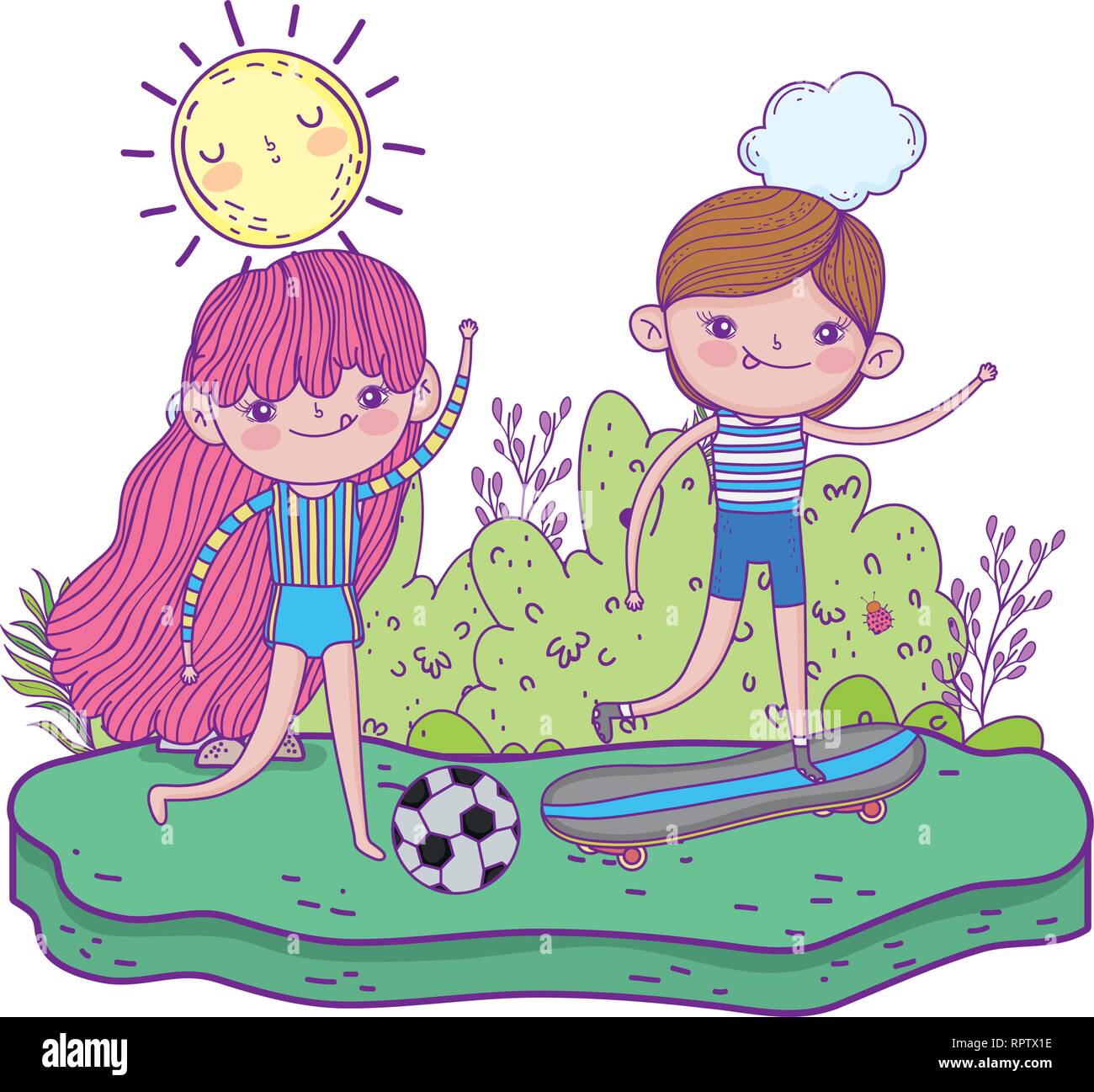 cute little kids in skateboard and playing soccer Stock Vector Image ...