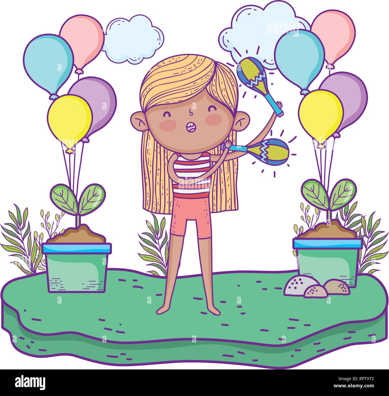 girl playing maracas with balloons helium in the camp Stock Vector ...