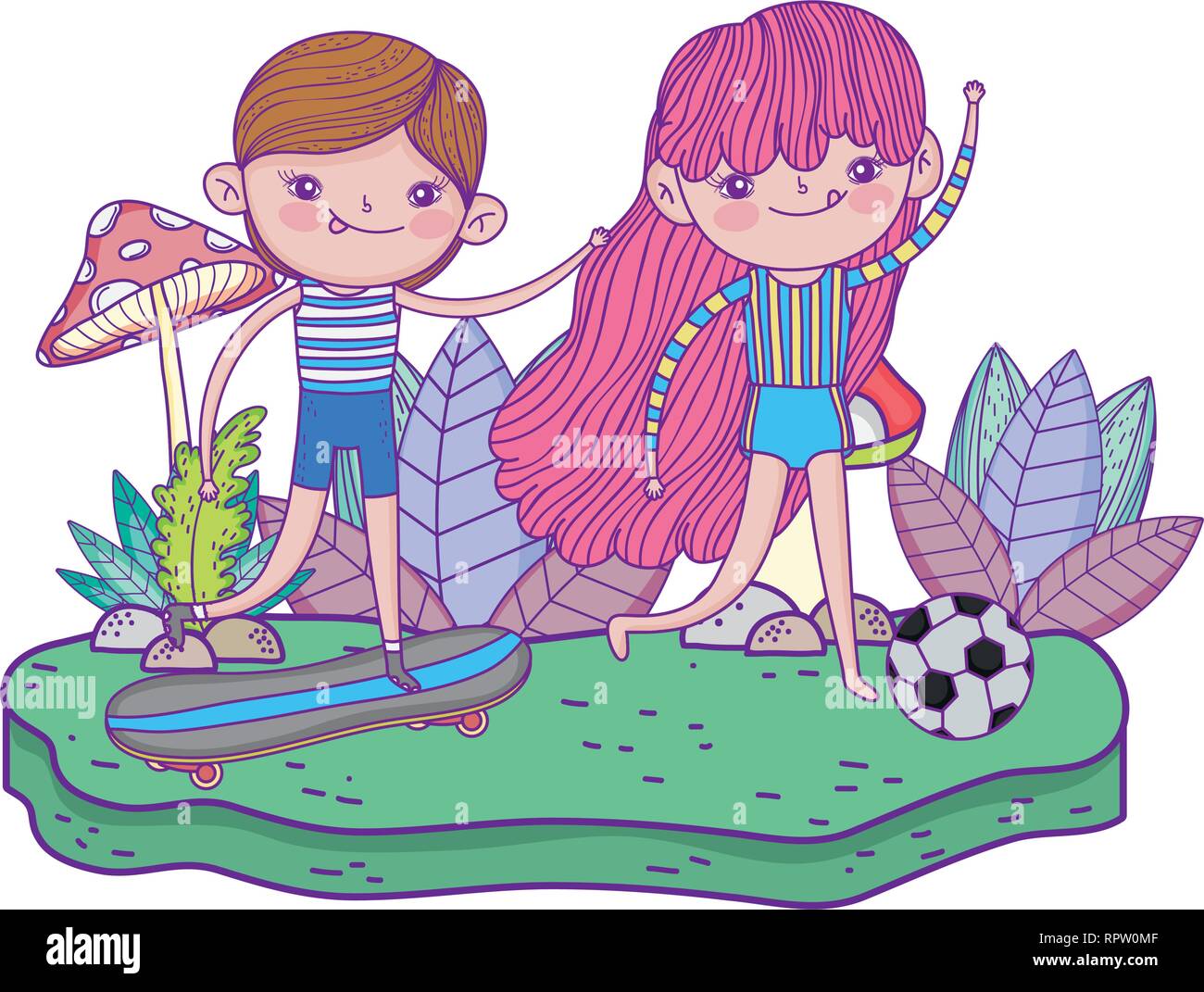 cute little kids in skateboard and playing soccer Stock Vector Image ...