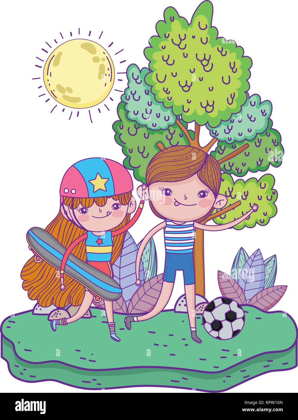 cute little kids in skateboard and playing soccer Stock Vector Image ...