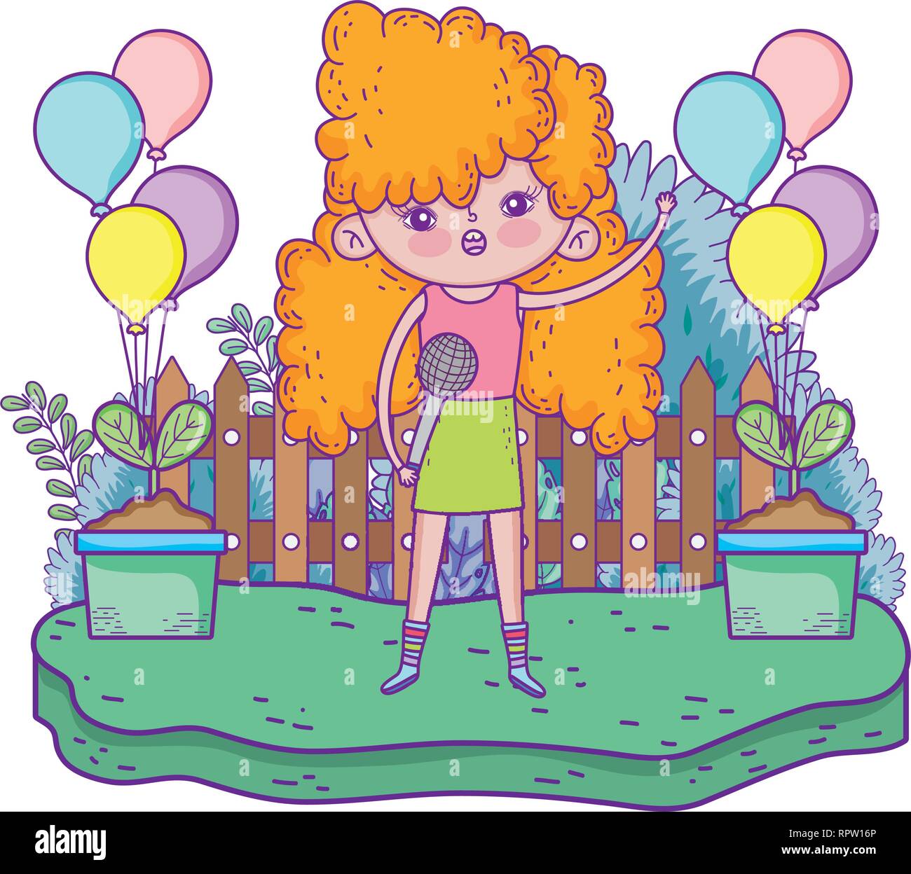 cute little girl singing with microphone Stock Vector Image & Art - Alamy