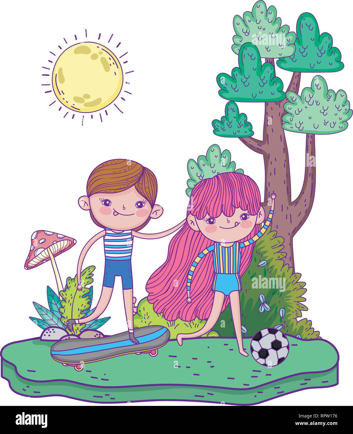 cute little kids in skateboard and playing soccer Stock Vector Image ...