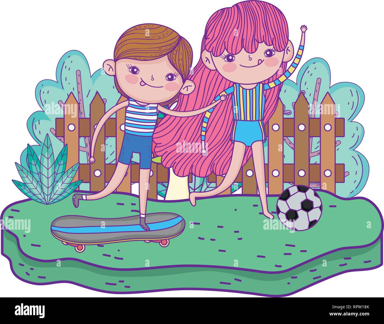 cute little kids in skateboard and playing soccer Stock Vector Image ...