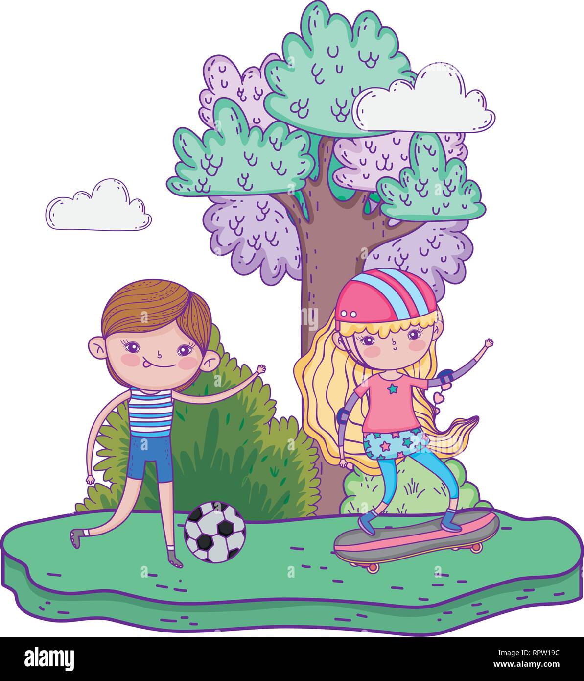 cute little kids in skateboard and playing soccer Stock Vector Image ...